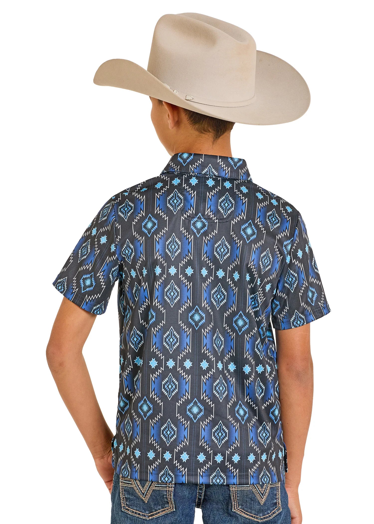 ROCK & ROLL BOYS' BLUE DIAMOND AZTEC POLO – Triple A Farm & Ranch, LLC